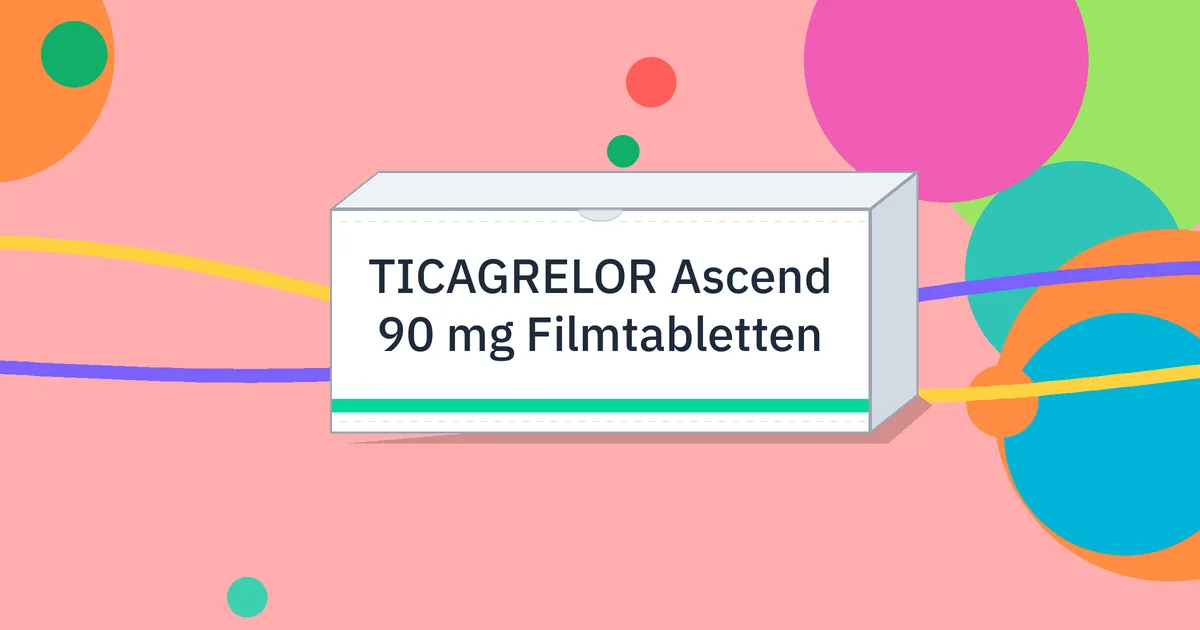 Symbolbild: Packung mit der Aufschrift TICAGRELOR Ascend 90 mg Filmtabletten (PZN 19785699) – Verfügbarkeit und Bezug in Apotheken in Frankfurt am Main