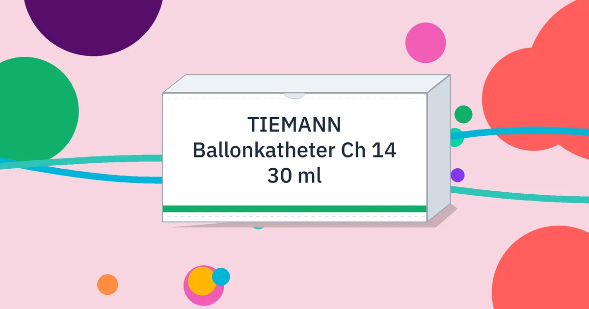 Symbolbild: Packung mit der Aufschrift TIEMANN Ballonkatheter Ch 14 30 ml (PZN 00182544) – Verfügbarkeit und Bezug in Apotheken in Frankfurt am Main