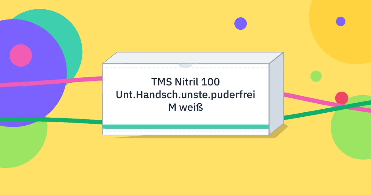 Symbolbild: Packung mit der Aufschrift TMS Nitril 100 Unt.Handsch.unste.puderfrei M weiß (PZN 20650757) – Verfügbarkeit und Bezug in Apotheken in Frankfurt am Main