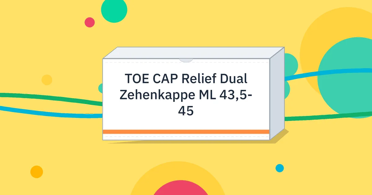 Symbolbild: Packung mit der Aufschrift TOE CAP Relief Dual Zehenkappe ML 43,5-45 (PZN 16631145) – Verfügbarkeit und Bezug in Apotheken in Frankfurt am Main