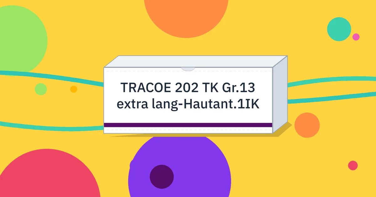 Symbolbild: Packung mit der Aufschrift TRACOE 202 TK Gr.13 extra lang-Hautant.1IK (PZN 17194729) – Verfügbarkeit und Bezug in Apotheken in Frankfurt am Main