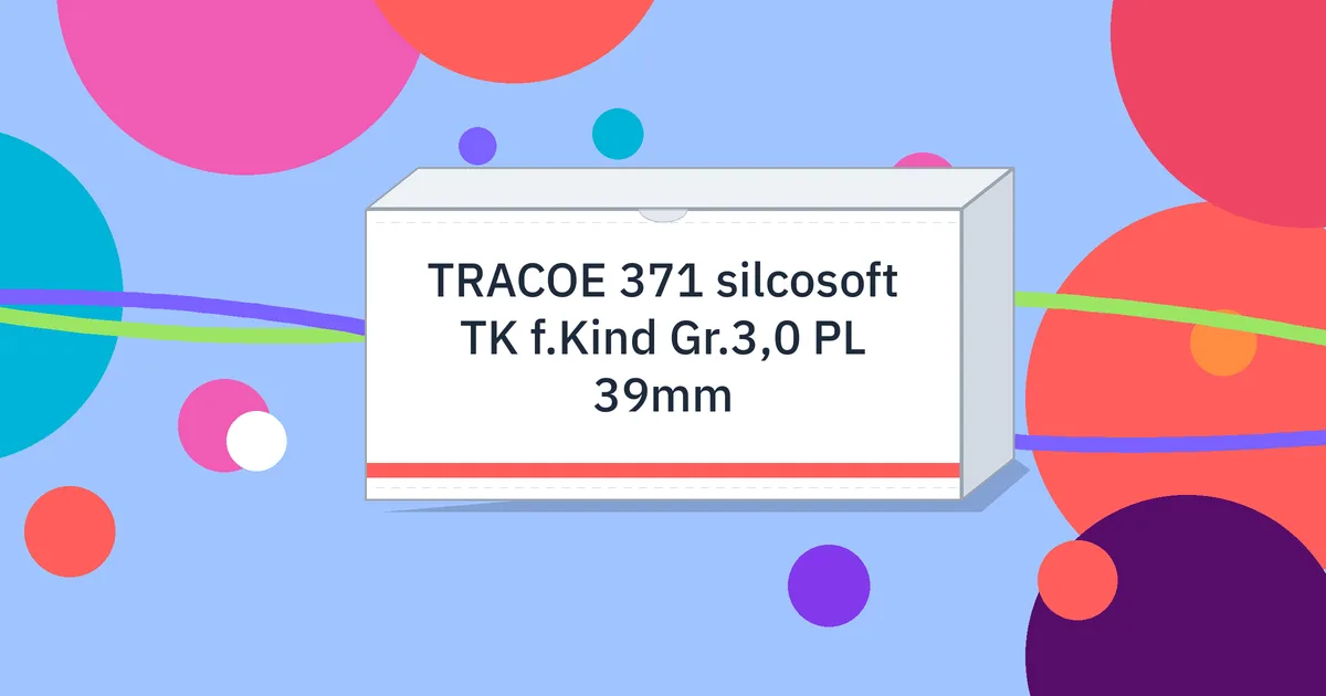 Symbolbild: Packung mit der Aufschrift TRACOE 371 silcosoft TK f.Kind Gr.3,0 PL 39mm (PZN 14314972) – Verfügbarkeit und Bezug in Apotheken in Frankfurt am Main