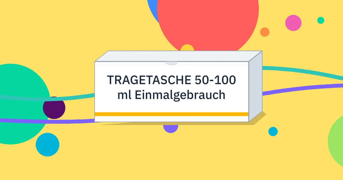 Symbolbild: Packung mit der Aufschrift TRAGETASCHE 50-100 ml Einmalgebrauch (PZN 09218551) – Verfügbarkeit und Bezug in Apotheken in Frankfurt am Main