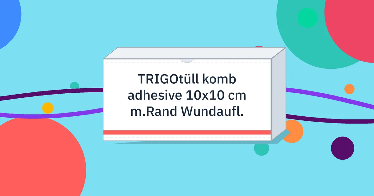 Symbolbild: Packung mit der Aufschrift TRIGOtüll komb adhesive 10x10 cm m.Rand Wundaufl. (PZN 20343104) – Verfügbarkeit und Bezug in Apotheken in Frankfurt am Main