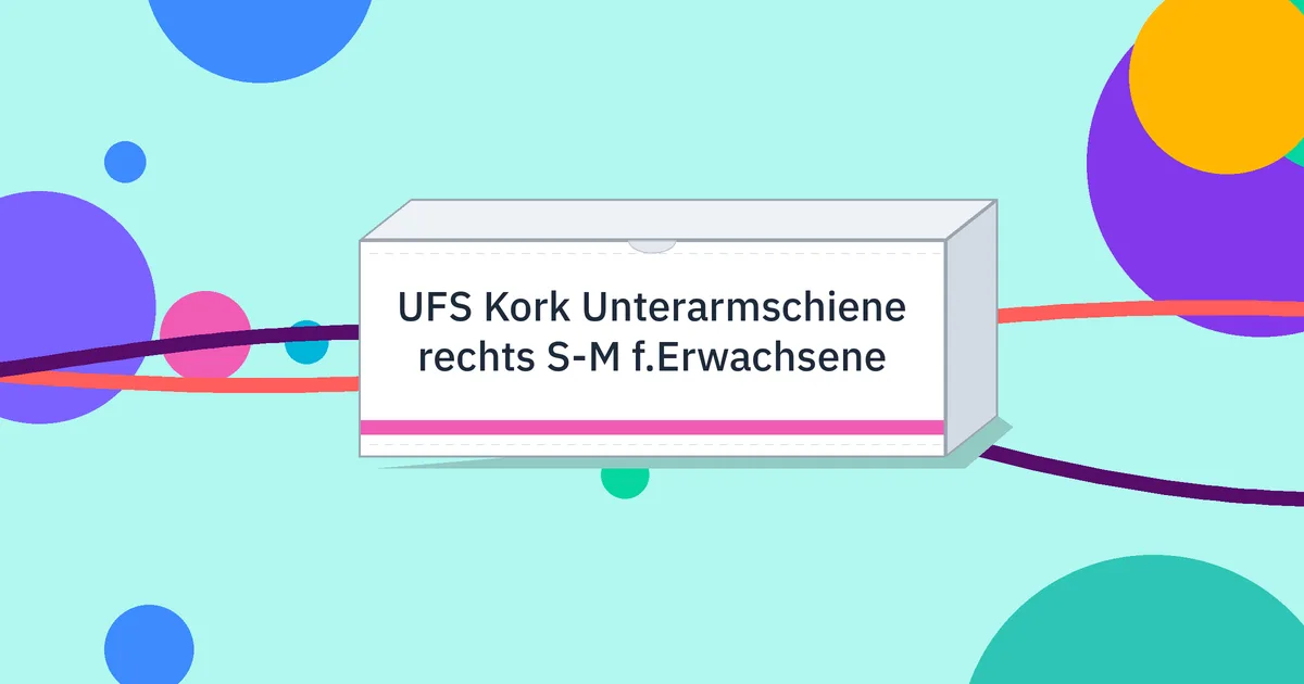 Symbolbild: Packung mit der Aufschrift UFS Kork Unterarmschiene rechts S-M f.Erwachsene (PZN 04809827) – Verfügbarkeit und Bezug in Apotheken in Frankfurt am Main