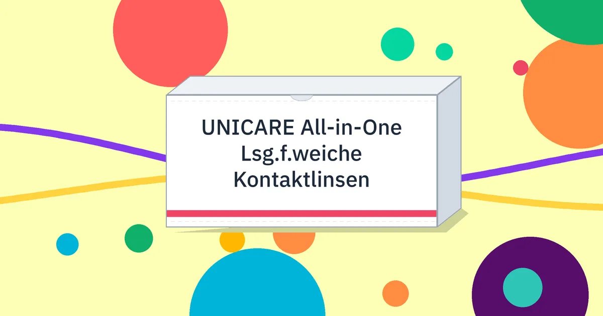 Symbolbild: Packung mit der Aufschrift UNICARE All-in-One Lsg.f.weiche Kontaktlinsen (PZN 19402066) – Verfügbarkeit und Bezug in Apotheken in Frankfurt am Main