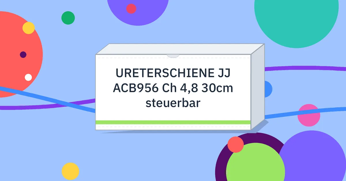 Symbolbild: Packung mit der Aufschrift URETERSCHIENE JJ ACB956 Ch 4,8 30cm steuerbar (PZN 00486706) – Verfügbarkeit und Bezug in Apotheken in Frankfurt am Main
