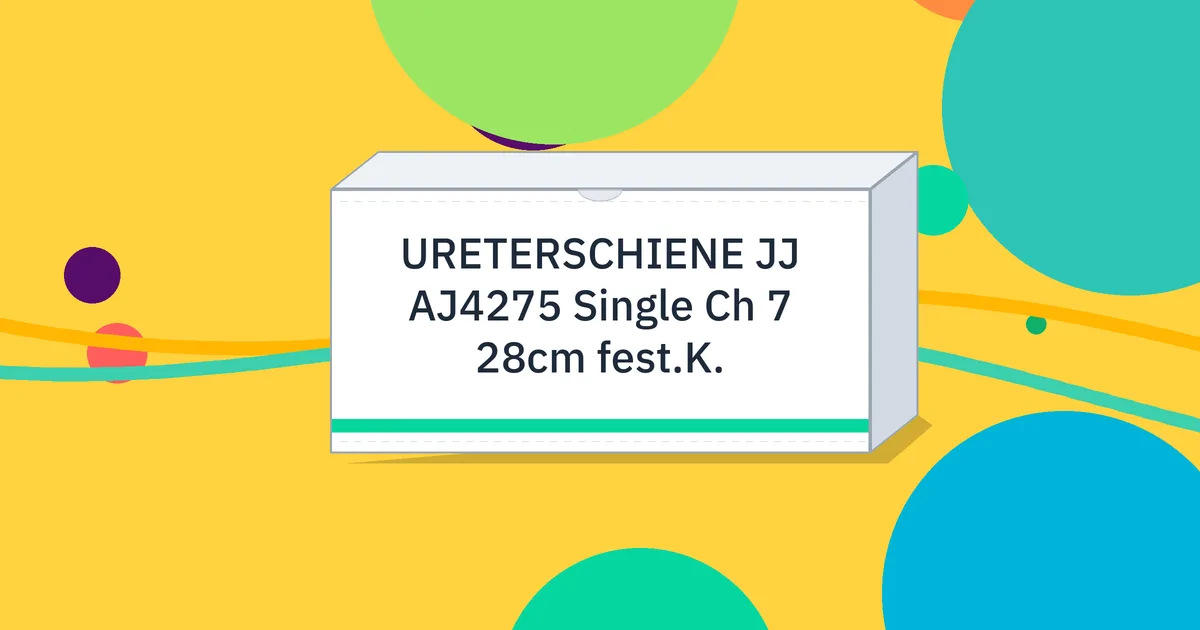 Symbolbild: Packung mit der Aufschrift URETERSCHIENE JJ AJ4275 Single Ch 7 28cm fest.K. (PZN 00753082) – Verfügbarkeit und Bezug in Apotheken in Frankfurt am Main