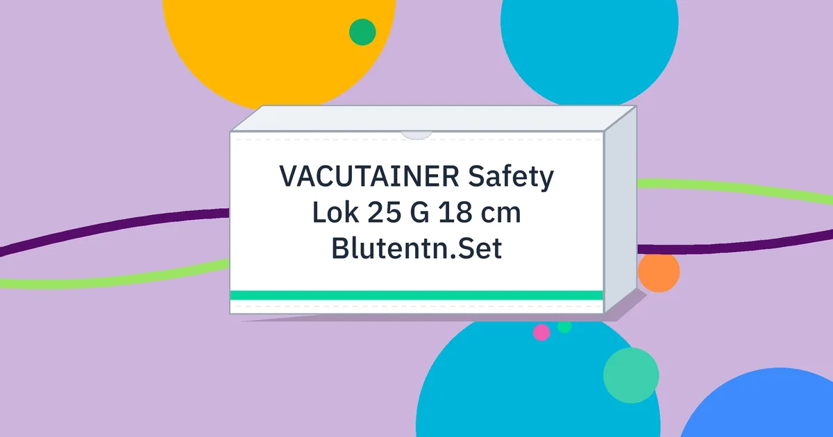 Symbolbild: Packung mit der Aufschrift VACUTAINER Safety Lok 25 G 18 cm Blutentn.Set (PZN 06411804) – Verfügbarkeit und Bezug in Apotheken in Frankfurt am Main