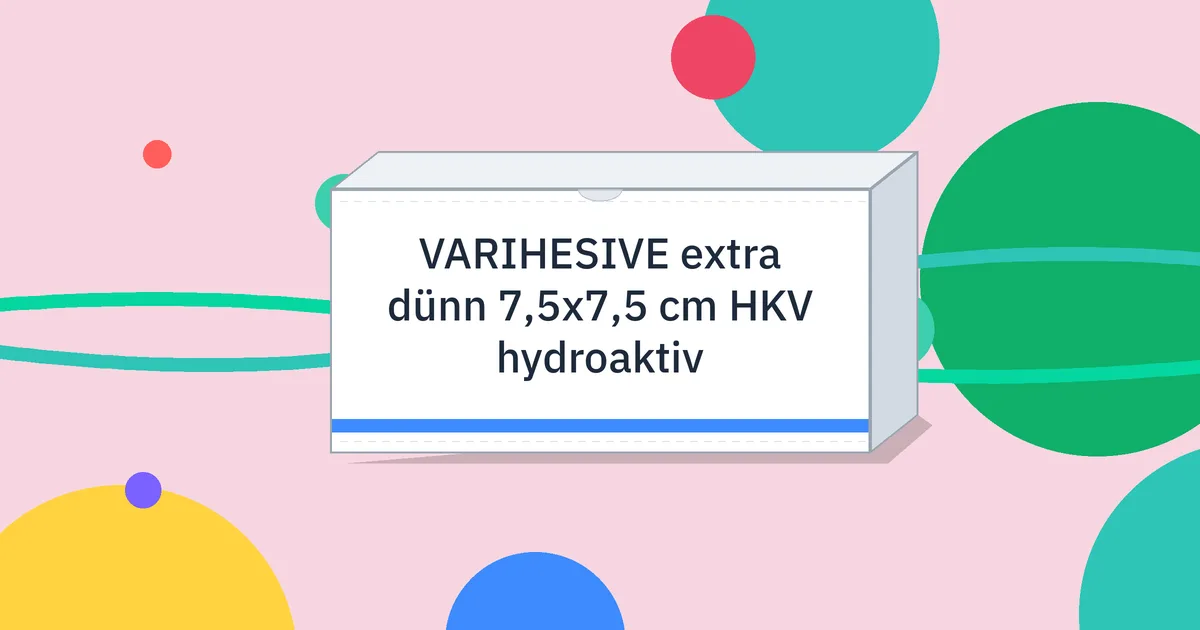 Symbolbild: Packung mit der Aufschrift VARIHESIVE extra dünn 7,5x7,5 cm HKV hydroaktiv (PZN 13859215) – Verfügbarkeit und Bezug in Apotheken in Frankfurt am Main