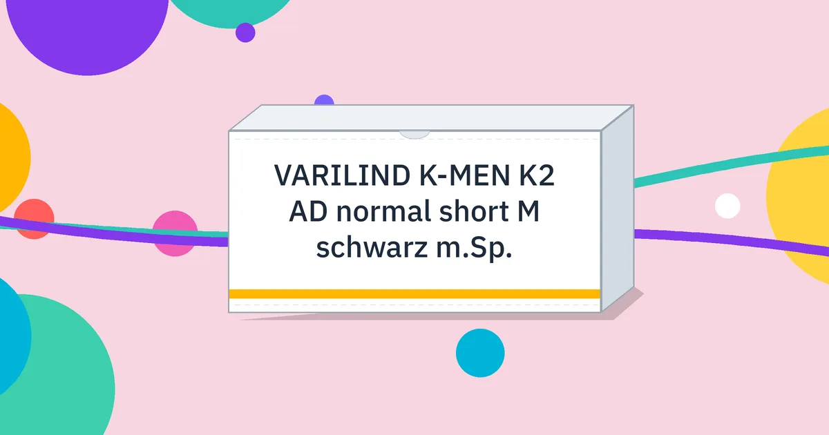 Symbolbild: Packung mit der Aufschrift VARILIND K-MEN K2 AD normal short M schwarz m.Sp. (PZN 20569506) – Verfügbarkeit und Bezug in Apotheken in Frankfurt am Main