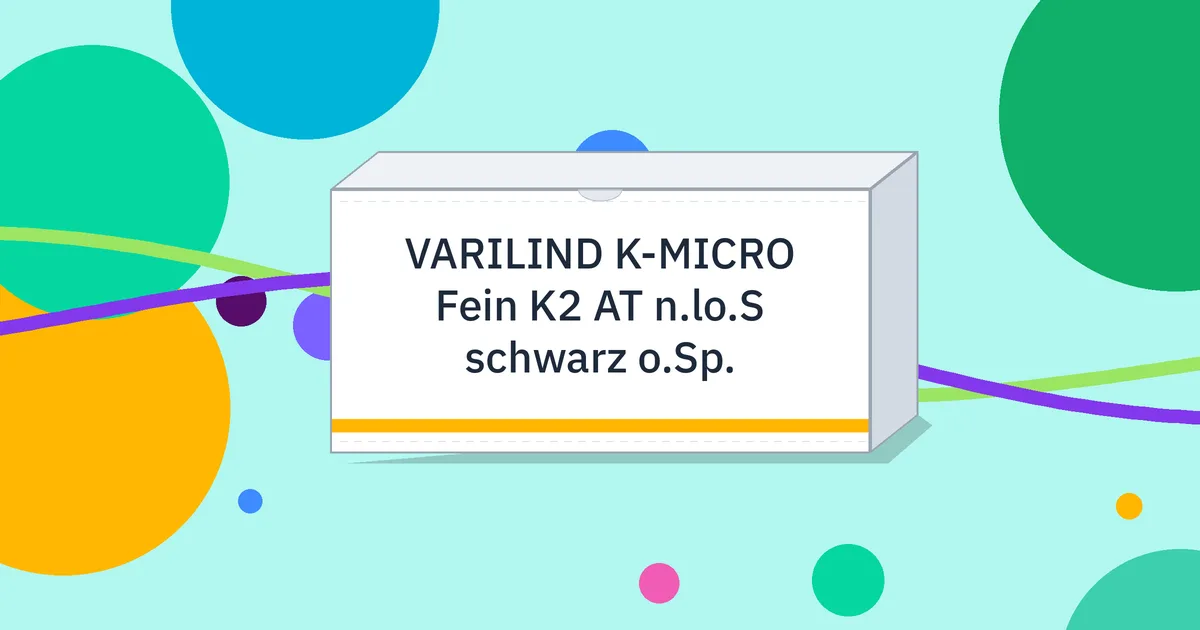 Symbolbild: Packung mit der Aufschrift VARILIND K-MICRO Fein K2 AT n.lo.S schwarz o.Sp. (PZN 20553853) – Verfügbarkeit und Bezug in Apotheken in Frankfurt am Main