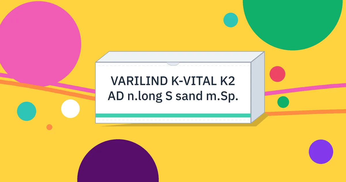 Symbolbild: Packung mit der Aufschrift VARILIND K-VITAL K2 AD n.long S sand m.Sp. (PZN 20567393) – Verfügbarkeit und Bezug in Apotheken in Frankfurt am Main