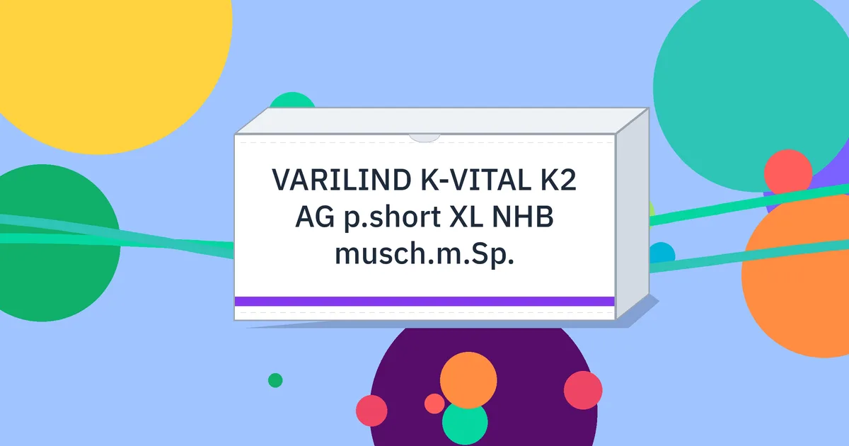 Symbolbild: Packung mit der Aufschrift VARILIND K-VITAL K2 AG p.short XL NHB musch.m.Sp. (PZN 20565514) – Verfügbarkeit und Bezug in Apotheken in Frankfurt am Main