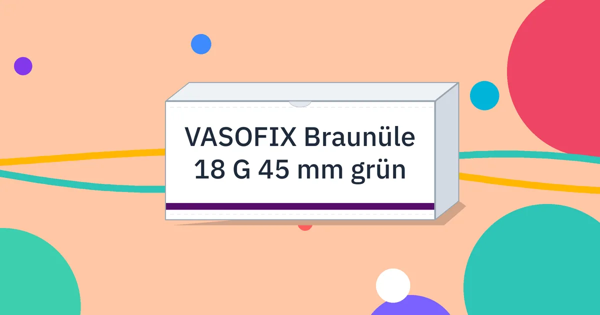 Symbolbild: Packung mit der Aufschrift VASOFIX Braunüle 18 G 45 mm grün (PZN 08761371) – Verfügbarkeit und Bezug in Apotheken in Frankfurt am Main