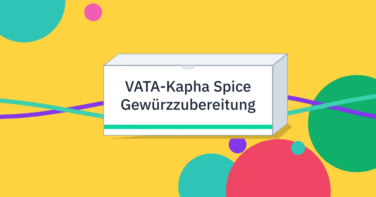 Symbolbild: Packung mit der Aufschrift VATA-Kapha Spice Gewürzzubereitung (PZN 17992164) – Verfügbarkeit und Bezug in Apotheken in Frankfurt am Main