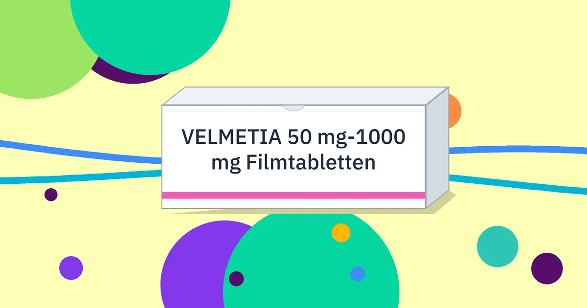 Symbolbild: Packung mit der Aufschrift VELMETIA 50 mg-1000 mg Filmtabletten (PZN 18906741) – Verfügbarkeit und Bezug in Apotheken in Frankfurt am Main