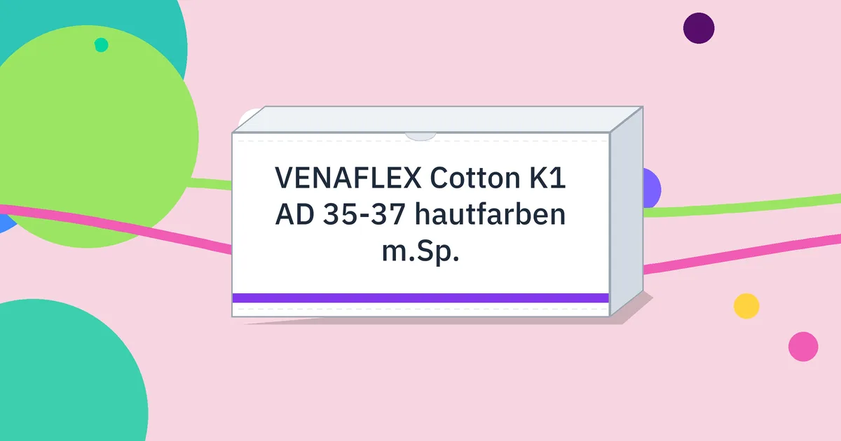 Symbolbild: Packung mit der Aufschrift VENAFLEX Cotton K1 AD 35-37 hautfarben m.Sp. (PZN 18308922) – Verfügbarkeit und Bezug in Apotheken in Frankfurt am Main