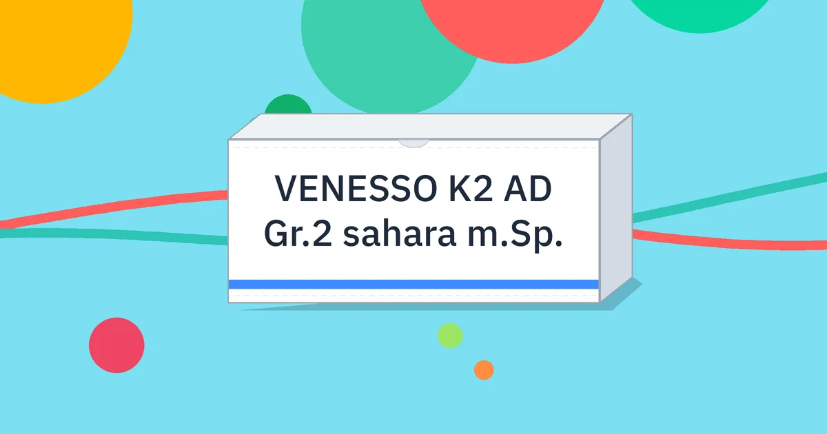 Symbolbild: Packung mit der Aufschrift VENESSO K2 AD Gr.2 sahara m.Sp. (PZN 03257751) – Verfügbarkeit und Bezug in Apotheken in Frankfurt am Main