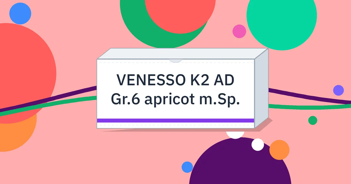 Symbolbild: Packung mit der Aufschrift VENESSO K2 AD Gr.6 apricot m.Sp. (PZN 03257277) – Verfügbarkeit und Bezug in Apotheken in Frankfurt am Main