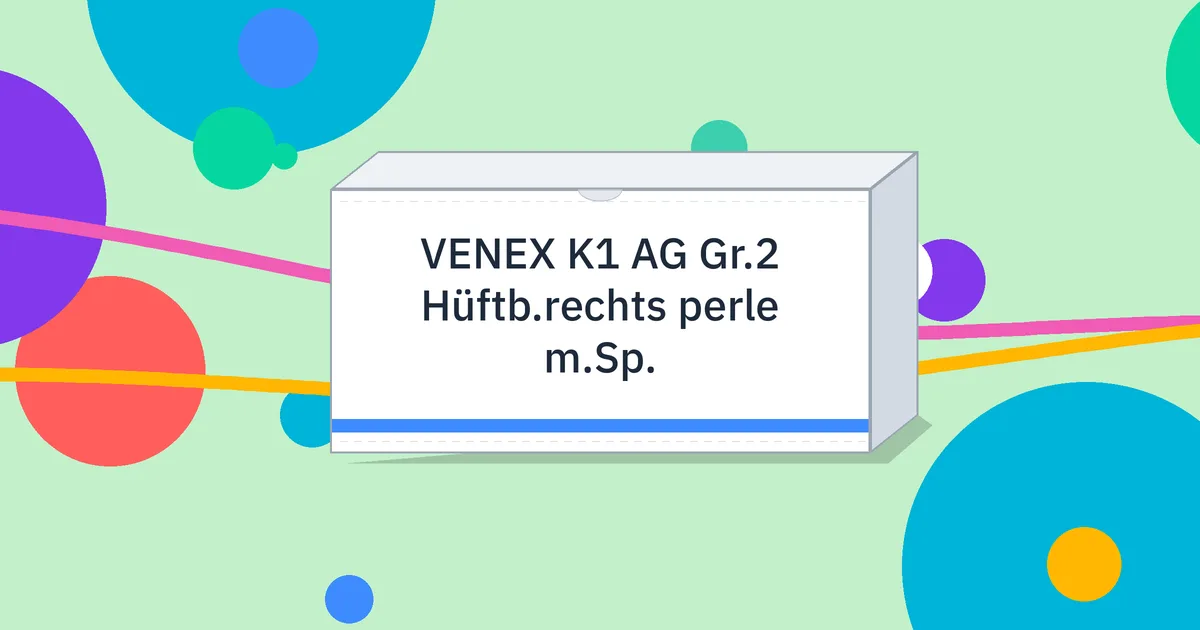 Symbolbild: Packung mit der Aufschrift VENEX K1 AG Gr.2 Hüftb.rechts perle m.Sp. (PZN 03202253) – Verfügbarkeit und Bezug in Apotheken in Frankfurt am Main