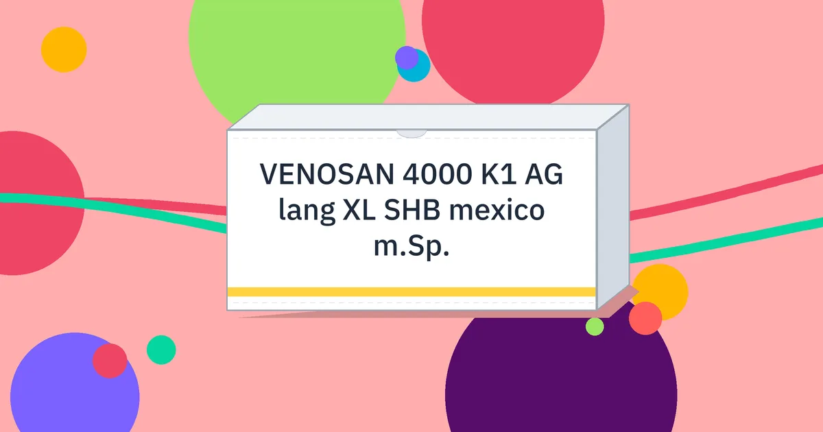 Symbolbild: Packung mit der Aufschrift VENOSAN 4000 K1 AG lang XL SHB mexico m.Sp. (PZN 14423477) – Verfügbarkeit und Bezug in Apotheken in Frankfurt am Main