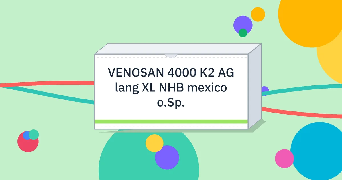 Symbolbild: Packung mit der Aufschrift VENOSAN 4000 K2 AG lang XL NHB mexico o.Sp. (PZN 14424488) – Verfügbarkeit und Bezug in Apotheken in Frankfurt am Main