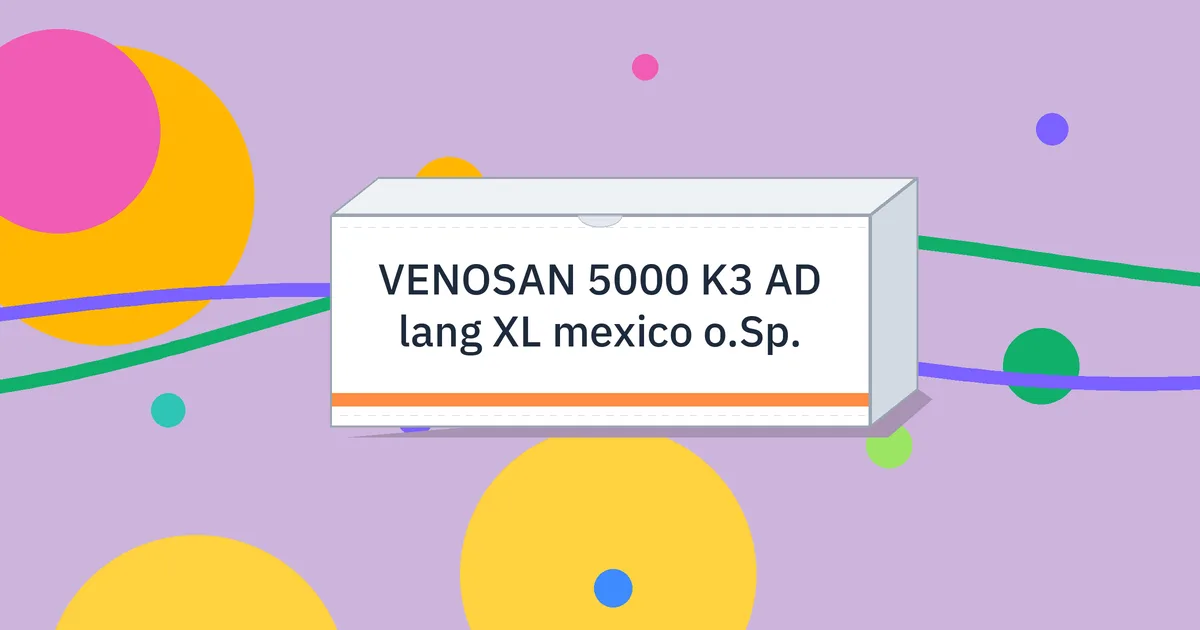 Symbolbild: Packung mit der Aufschrift VENOSAN 5000 K3 AD lang XL mexico o.Sp. (PZN 14430750) – Verfügbarkeit und Bezug in Apotheken in Frankfurt am Main