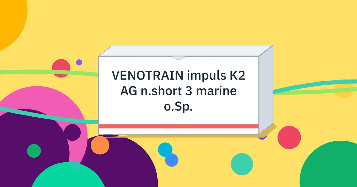 Symbolbild: Packung mit der Aufschrift VENOTRAIN impuls K2 AG n.short 3 marine o.Sp. (PZN 15211978) – Verfügbarkeit und Bezug in Apotheken in Frankfurt am Main