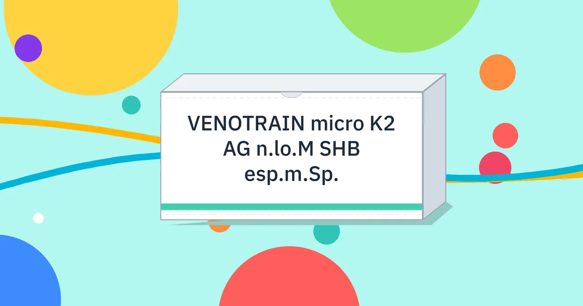 Symbolbild: Packung mit der Aufschrift VENOTRAIN micro K2 AG n.lo.M SHB esp.m.Sp. (PZN 06348224) – Verfügbarkeit und Bezug in Apotheken in Frankfurt am Main