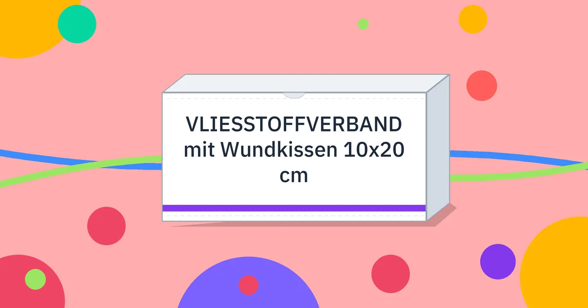 Symbolbild: Packung mit der Aufschrift VLIESSTOFFVERBAND mit Wundkissen 10x20 cm (PZN 18260061) – Verfügbarkeit und Bezug in Apotheken in Frankfurt am Main
