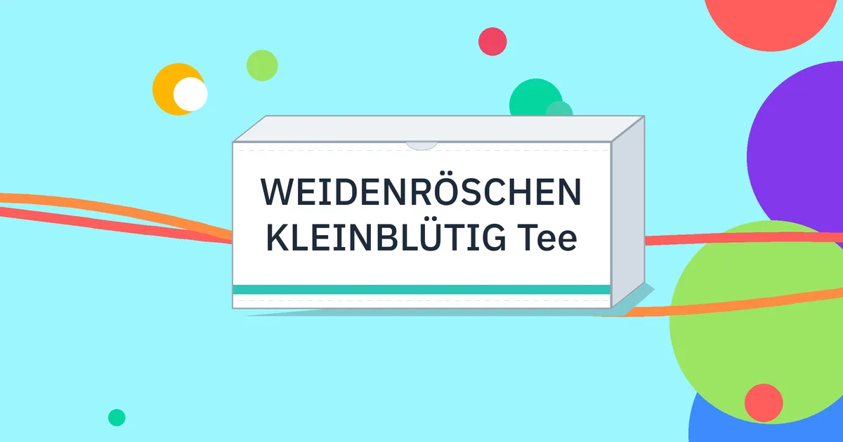 Symbolbild: Packung mit der Aufschrift WEIDENRÖSCHEN KLEINBLÜTIG Tee (PZN 19214353) – Verfügbarkeit und Bezug in Apotheken in Frankfurt am Main