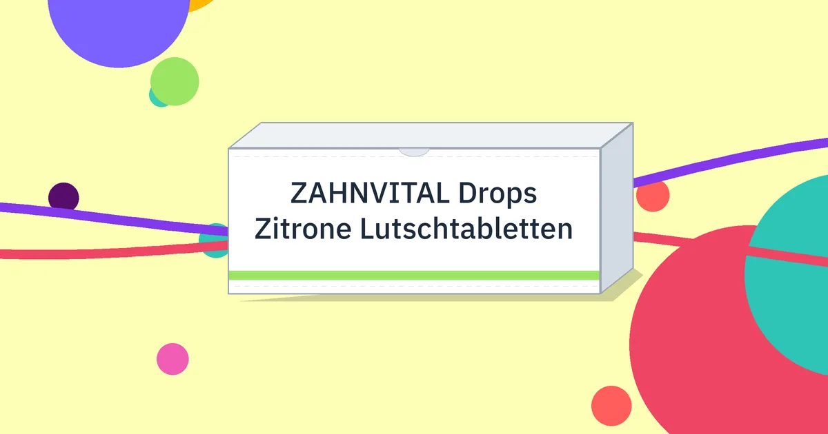 Symbolbild: Packung mit der Aufschrift ZAHNVITAL Drops Zitrone Lutschtabletten (PZN 20718171) – Verfügbarkeit und Bezug in Apotheken in Frankfurt am Main