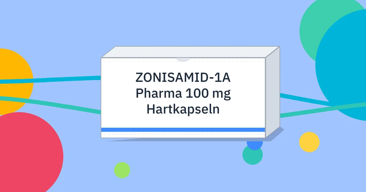 Symbolbild: Packung mit der Aufschrift ZONISAMID-1A Pharma 100 mg Hartkapseln (PZN 18031886) – Verfügbarkeit und Bezug in Apotheken in Frankfurt am Main