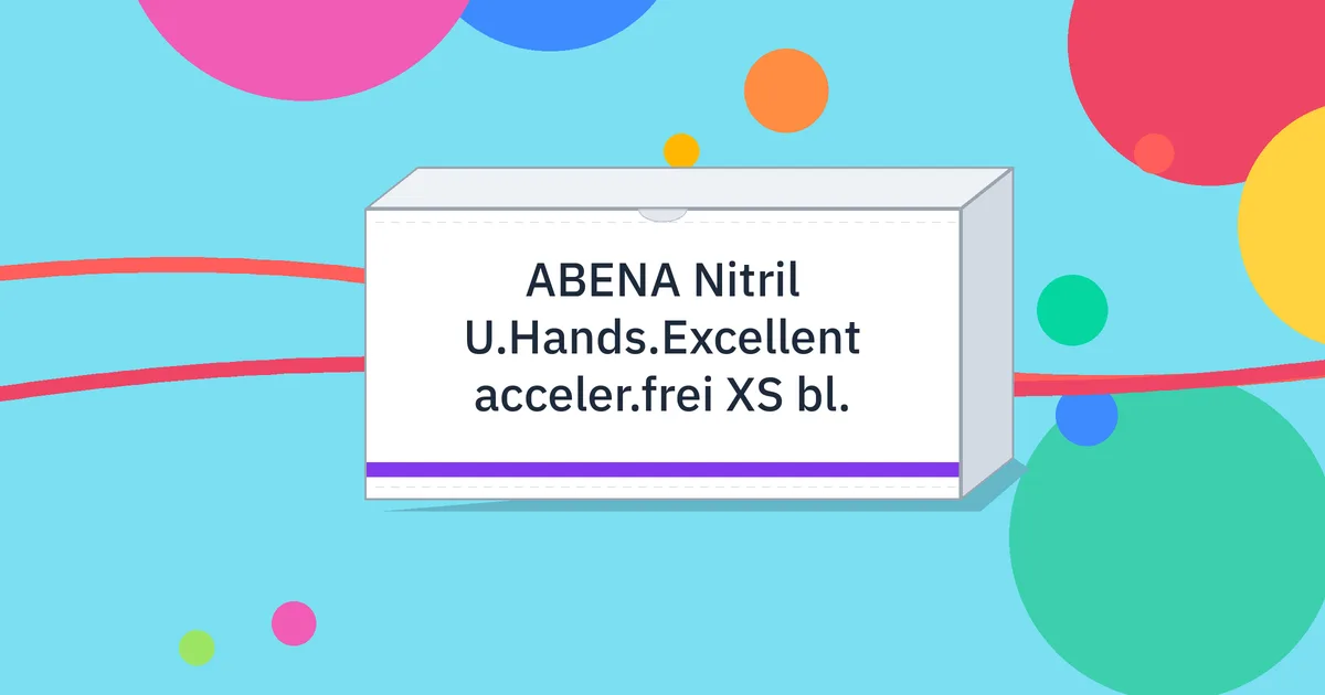 Symbolbild: Packung mit der Aufschrift ABENA Nitril U.Hands.Excellent acceler.frei XS bl. (PZN 20169267) – Verfügbarkeit und Bezug in Apotheken in Frankfurt am Main