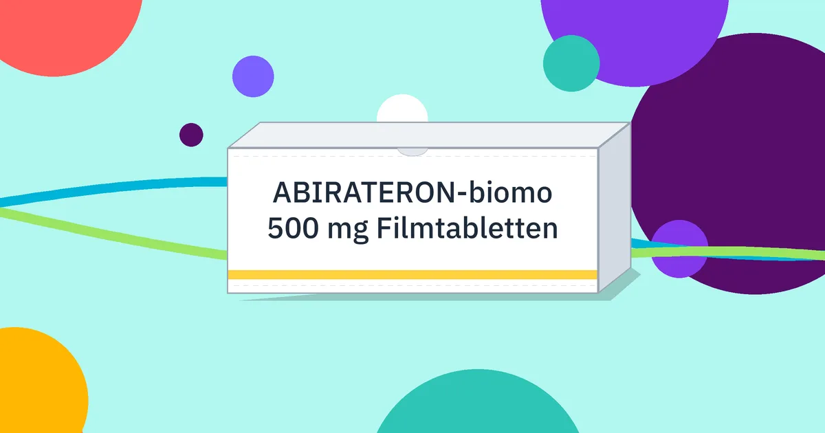 Symbolbild: Packung mit der Aufschrift ABIRATERON-biomo 500 mg Filmtabletten (PZN 17231270) – Verfügbarkeit und Bezug in Apotheken in Frankfurt am Main