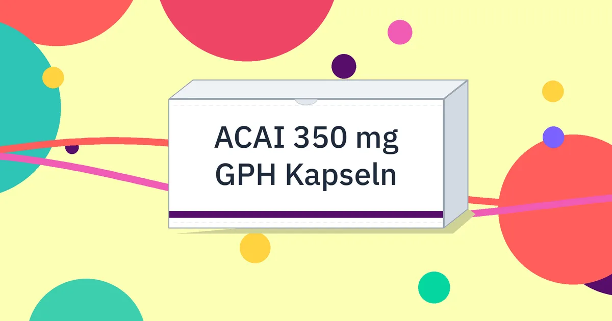 Symbolbild: Packung mit der Aufschrift ACAI 350 mg GPH Kapseln (PZN 09272295) – Verfügbarkeit und Bezug in Apotheken in Frankfurt am Main