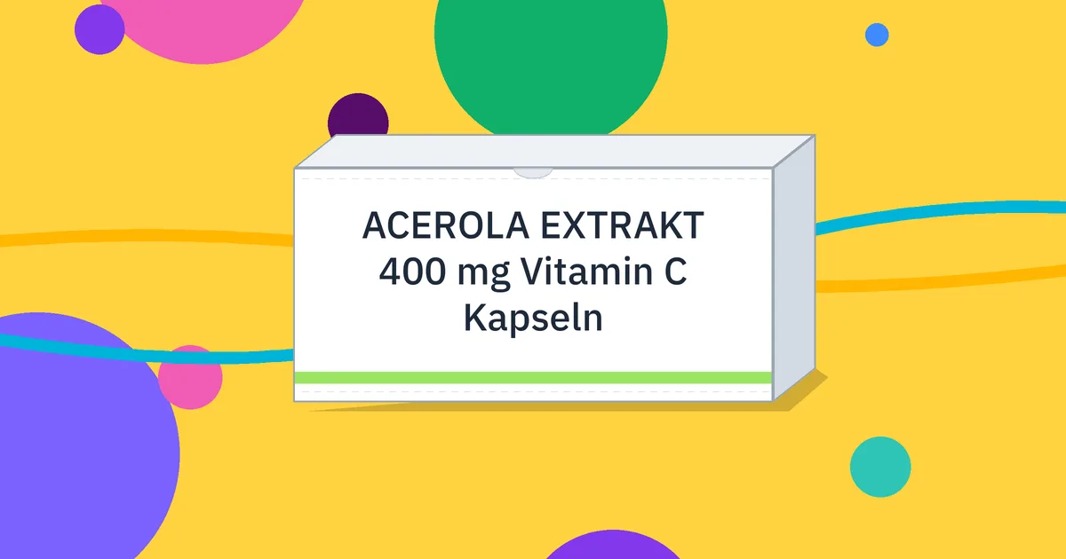 Symbolbild: Packung mit der Aufschrift ACEROLA EXTRAKT 400 mg Vitamin C Kapseln (PZN 17908318) – Verfügbarkeit und Bezug in Apotheken in Frankfurt am Main