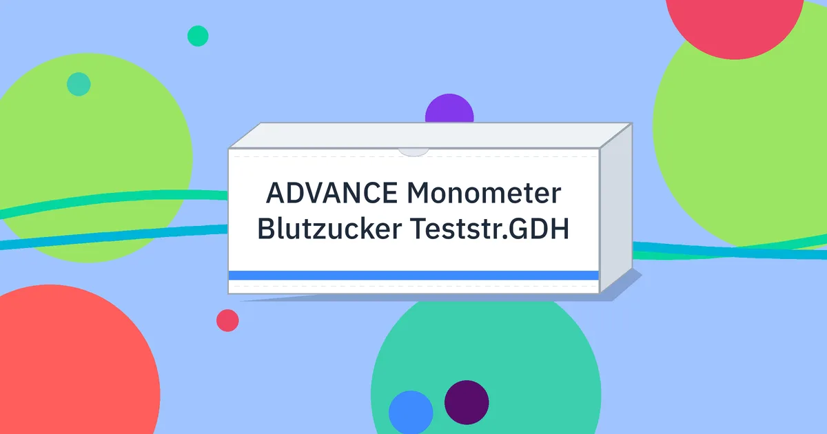 Symbolbild: Packung mit der Aufschrift ADVANCE Monometer Blutzucker Teststr.GDH (PZN 07779386) – Verfügbarkeit und Bezug in Apotheken in Frankfurt am Main