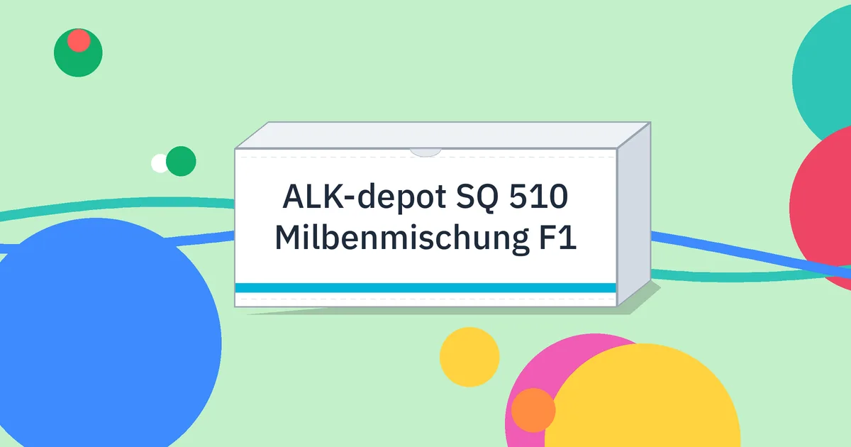 Symbolbild: Packung mit der Aufschrift ALK-depot SQ 510 Milbenmischung F1 (PZN 03877040) – Verfügbarkeit und Bezug in Apotheken in Frankfurt am Main