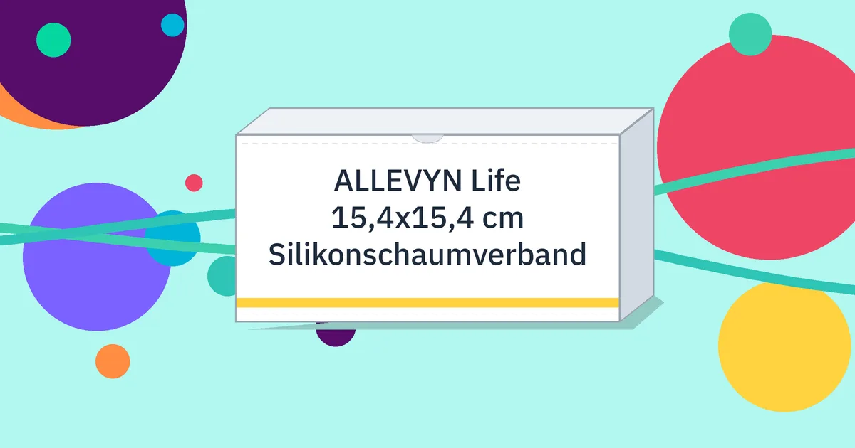 Symbolbild: Packung mit der Aufschrift ALLEVYN Life 15,4x15,4 cm Silikonschaumverband (PZN 19698210) – Verfügbarkeit und Bezug in Apotheken in Frankfurt am Main