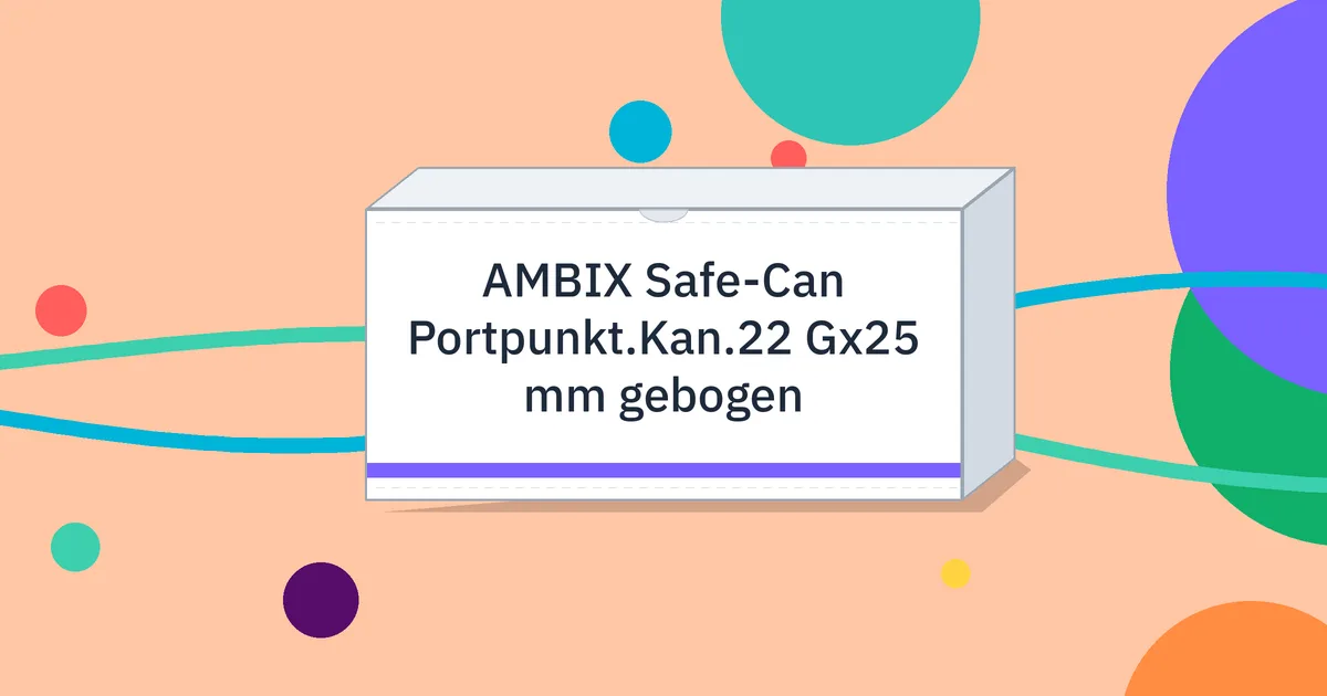 Symbolbild: Packung mit der Aufschrift AMBIX Safe-Can Portpunkt.Kan.22 Gx25 mm gebogen (PZN 02497068) – Verfügbarkeit und Bezug in Apotheken in Frankfurt am Main