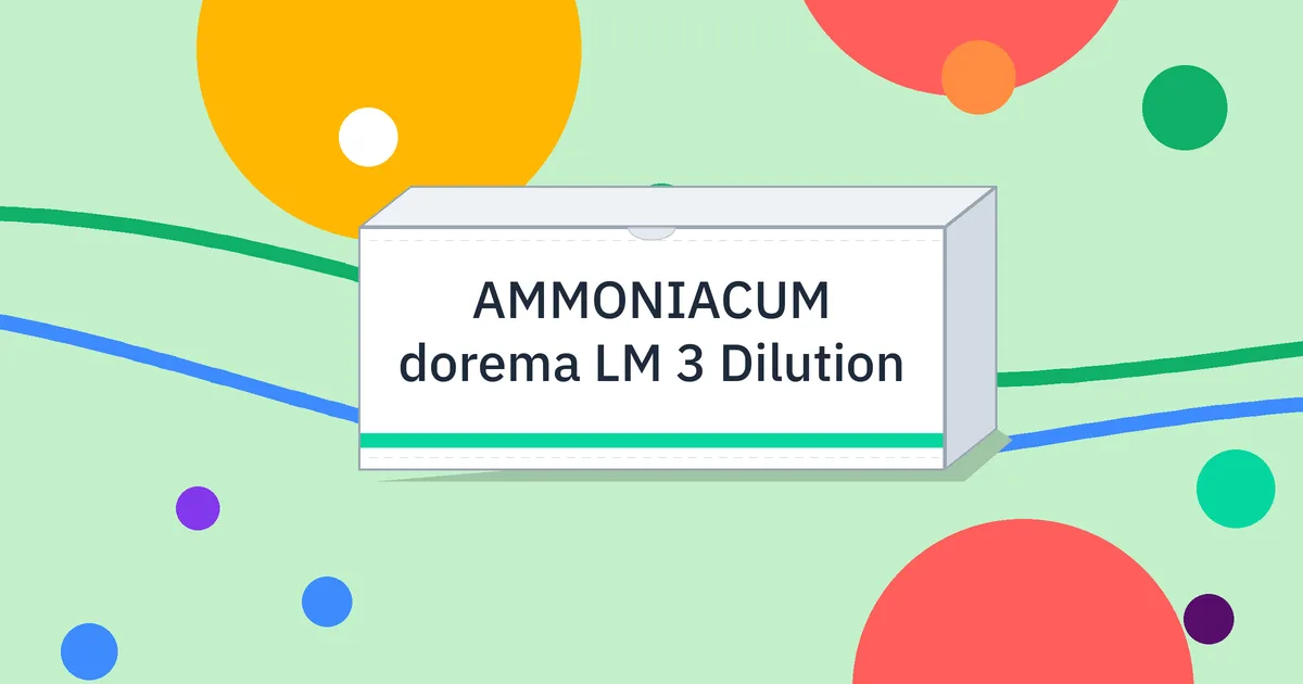 Symbolbild: Packung mit der Aufschrift AMMONIACUM dorema LM 3 Dilution (PZN 13318873) – Verfügbarkeit und Bezug in Apotheken in Frankfurt am Main