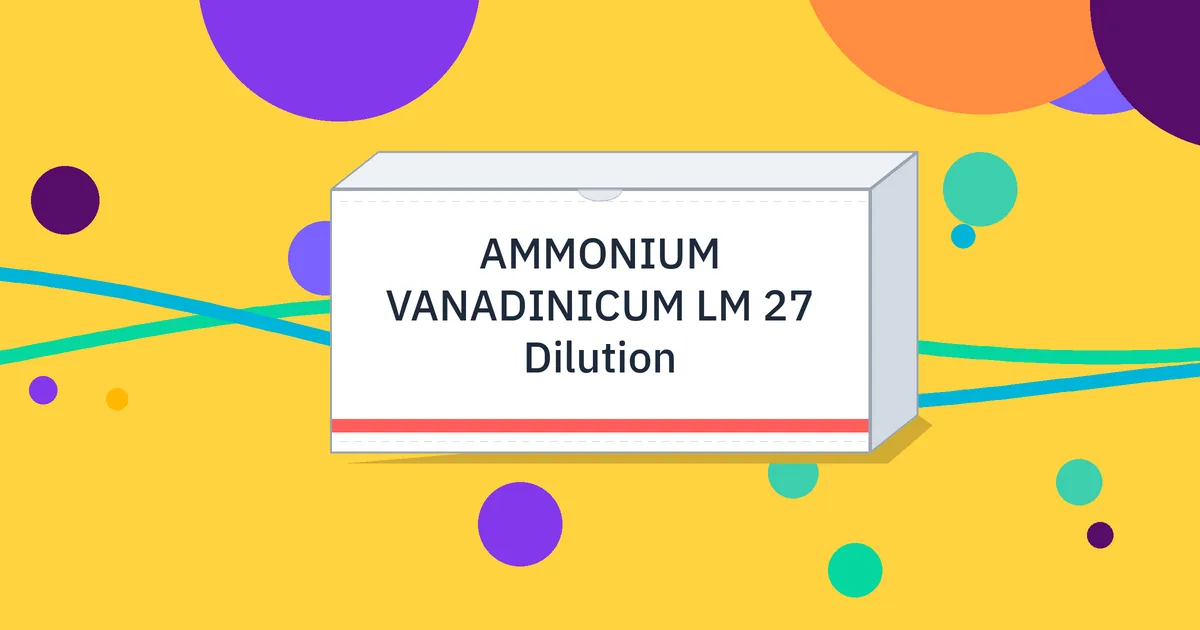 Symbolbild: Packung mit der Aufschrift AMMONIUM VANADINICUM LM 27 Dilution (PZN 13324342) – Verfügbarkeit und Bezug in Apotheken in Frankfurt am Main