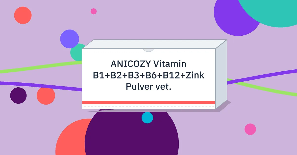 Symbolbild: Packung mit der Aufschrift ANICOZY Vitamin B1+B2+B3+B6+B12+Zink Pulver vet. (PZN 20189790) – Verfügbarkeit und Bezug in Apotheken in Frankfurt am Main
