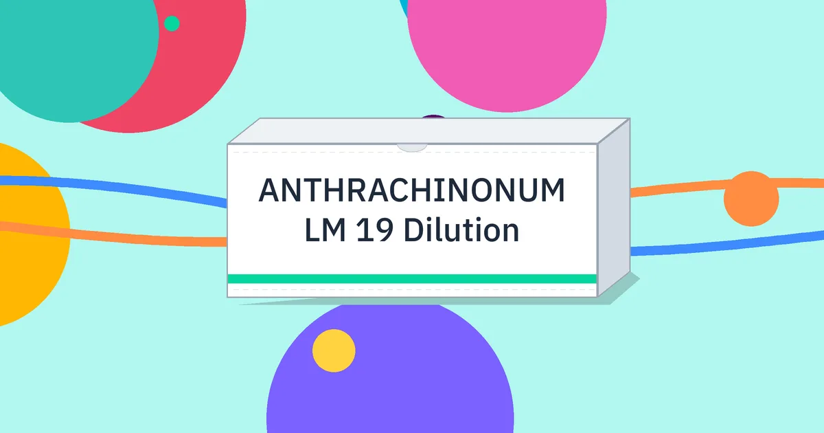 Symbolbild: Packung mit der Aufschrift ANTHRACHINONUM LM 19 Dilution (PZN 13370833) – Verfügbarkeit und Bezug in Apotheken in Frankfurt am Main