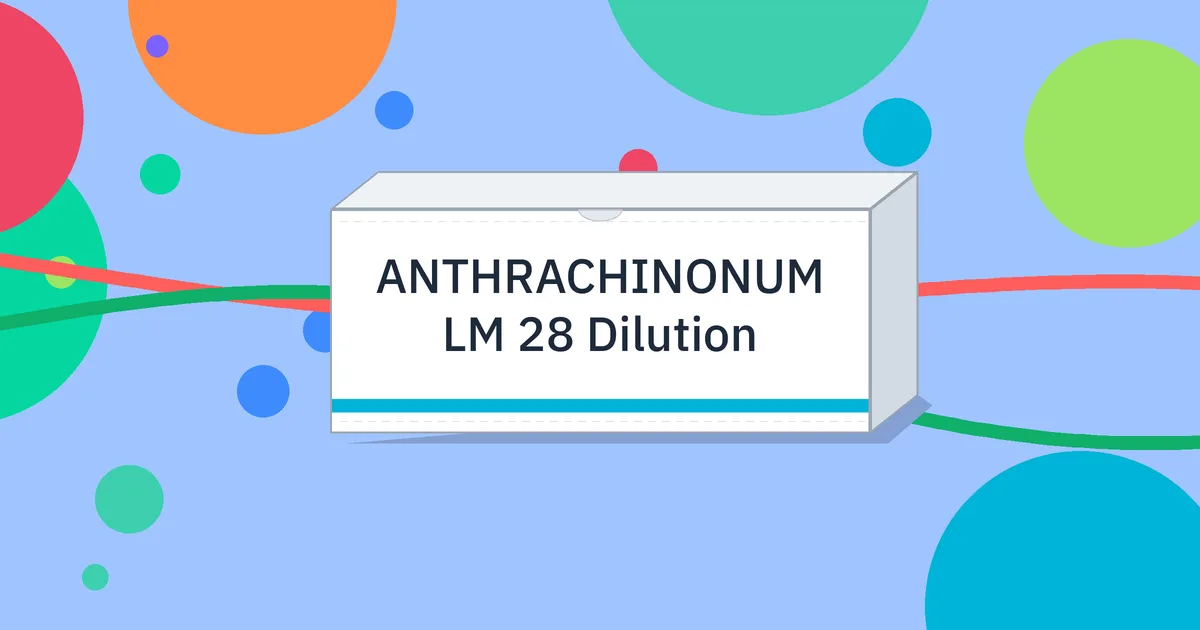 Symbolbild: Packung mit der Aufschrift ANTHRACHINONUM LM 28 Dilution (PZN 13370974) – Verfügbarkeit und Bezug in Apotheken in Frankfurt am Main