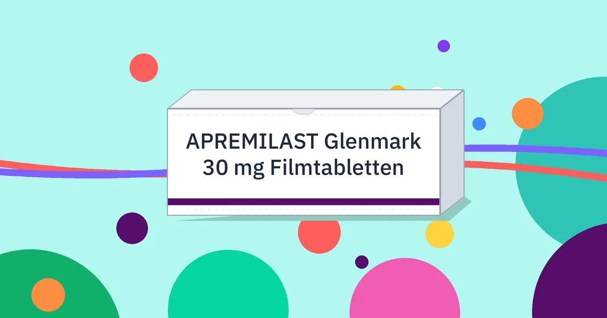 Symbolbild: Packung mit der Aufschrift APREMILAST Glenmark 30 mg Filmtabletten (PZN 20599341) – Verfügbarkeit und Bezug in Apotheken in Frankfurt am Main