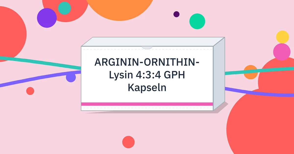 Symbolbild: Packung mit der Aufschrift ARGININ-ORNITHIN-Lysin 4:3:4 GPH Kapseln (PZN 00129076) – Verfügbarkeit und Bezug in Apotheken in Frankfurt am Main