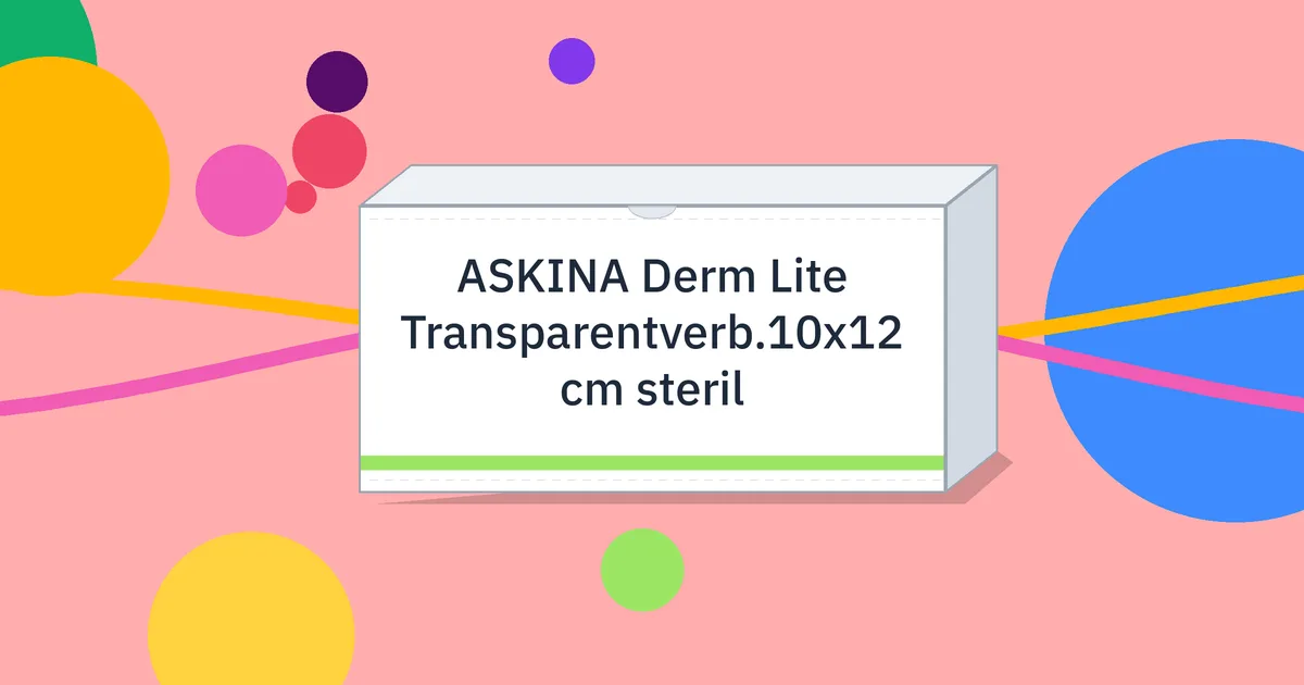 Symbolbild: Packung mit der Aufschrift ASKINA Derm Lite Transparentverb.10x12 cm steril (PZN 18368887) – Verfügbarkeit und Bezug in Apotheken in Frankfurt am Main